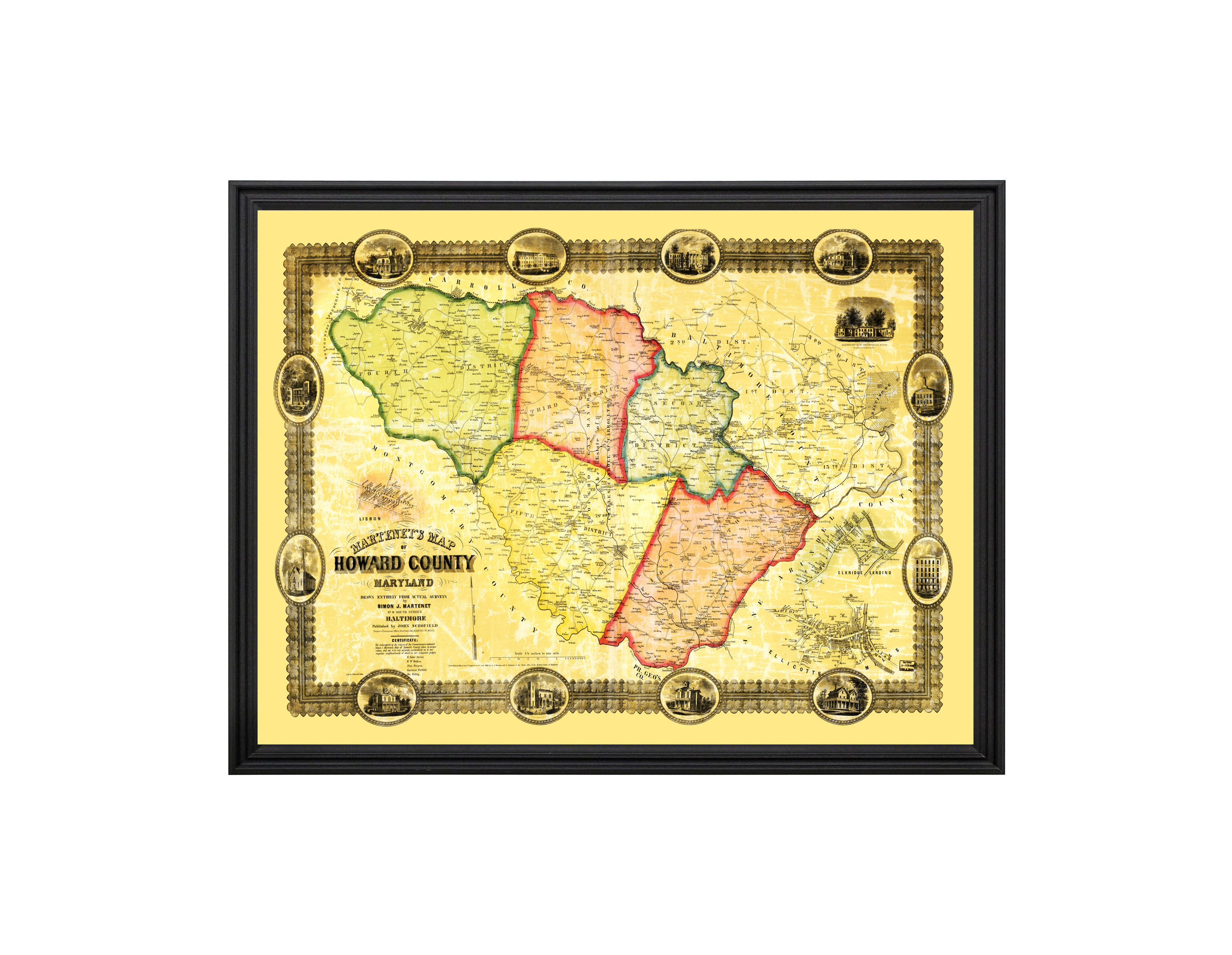 Howard County Map Framed Art 1860, Vintage Maryland Wall Decor, 24x18 ...