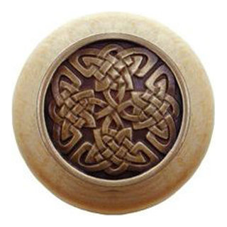 Celtic Isles Natural Wood Knob, Unfinished With Antique-Style Brass ...