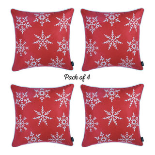 Set of 4 Red and White Snowflakes Throw Pillows - Contemporary ...