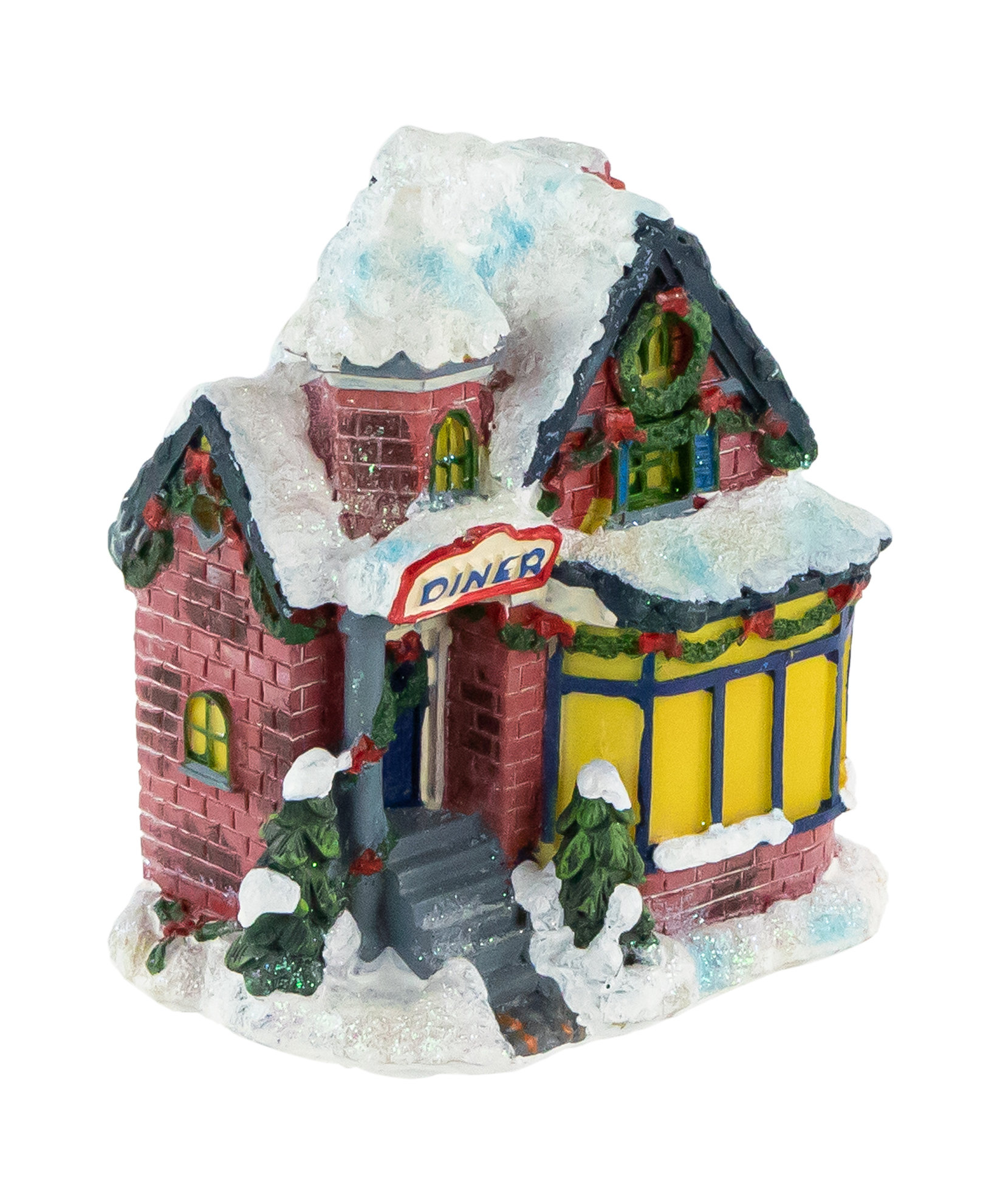 4" Snowy Christmas Diner Village Building - Modern - Holiday Accents ...