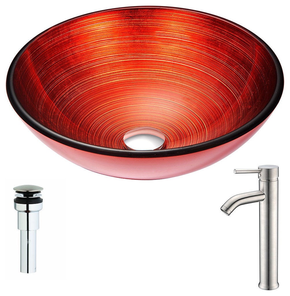 ANZZI Echo Series Deco-glass Vessel Sink In Lustrous Red With Fann ...