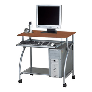 Pemberly Row Contemporary Mobile Metal Computer Cart in Medium Cherry ...