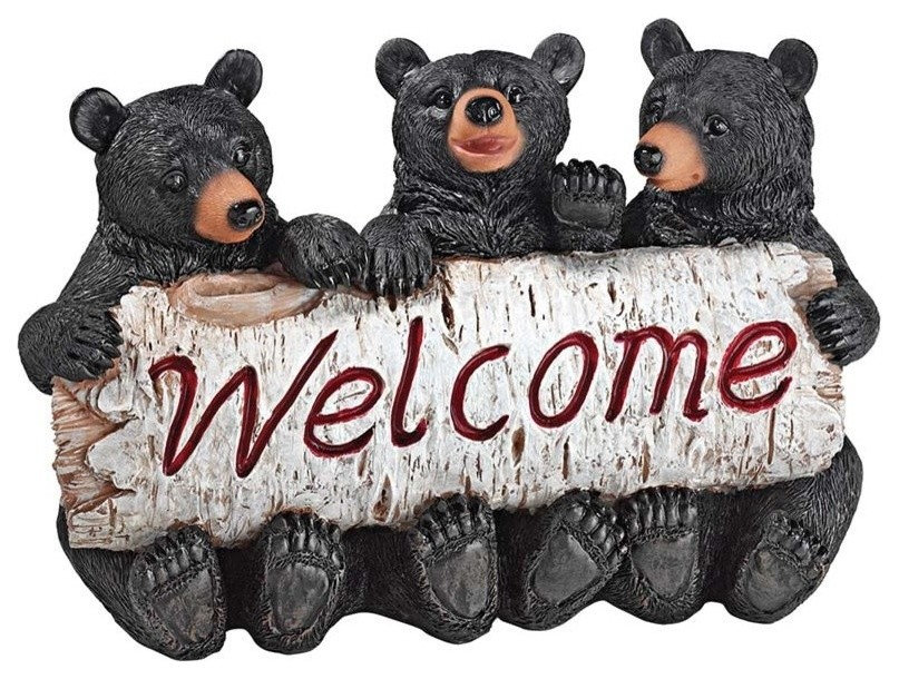 Black Bear Cubs Welcome Statue - Rustic - Garden Statues And Yard Art ...