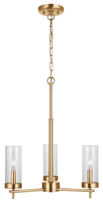 Zire Chandelier, 3-Light, LED, Satin Brass, Clear Shade, 18" Dia ...