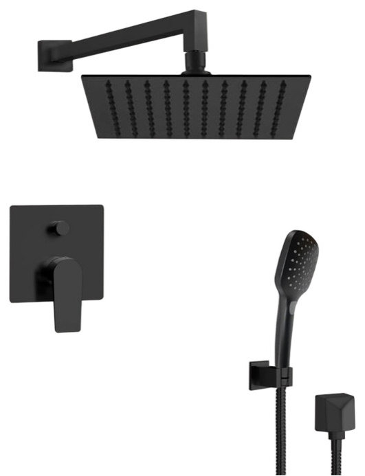 Matte Black Shower Set With Rain Shower Head and Hand Shower, 12 Inch ...