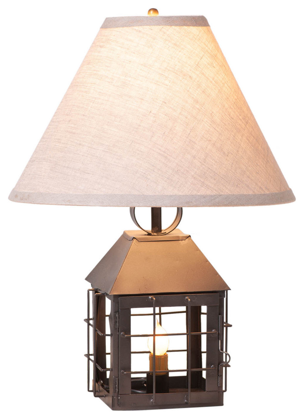 Colonial Lantern Lamp with Ivory Linen Shade - Transitional - Table ...