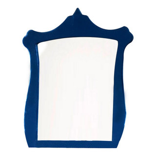 Benzara BM232972 Velvet Upholstered Wall Mirror With Crown Top, Blue ...