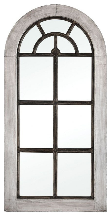 Modern Farmhouse Arched Window Pane Mirror in Bronze Finish Wood in ...