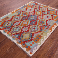 4' 10" X 6' 1" Kilim Flat Weave Reversible Wool On Wool Rug - Q18052, 4 ...