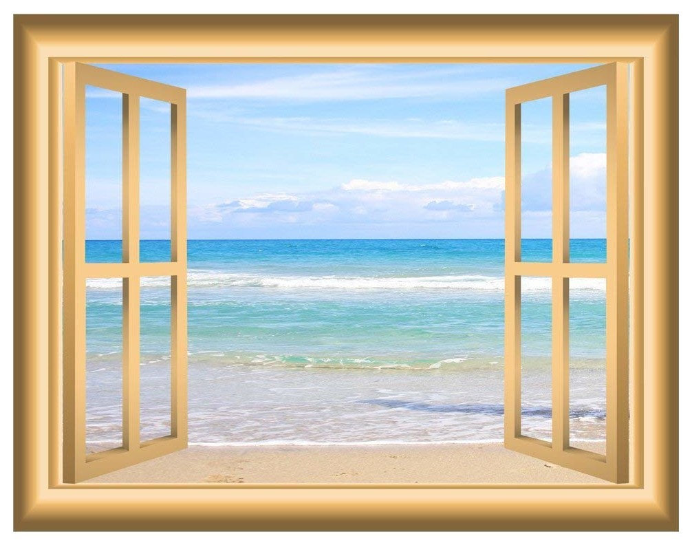 VWAQ Beach Scene Window Decal Ocean View Bedroom Wall Sticker, 24"h X ...