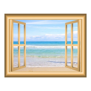 VWAQ Beach Scene Window Decal Ocean View Bedroom Wall Sticker, 24"h X ...