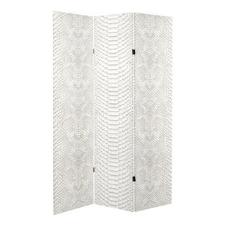 6' Tall Double Sided White Snake Print Canvas Room Divider ...