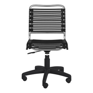 37" Black and Chrome Flat Bungee Cord Low Back Office Chair ...