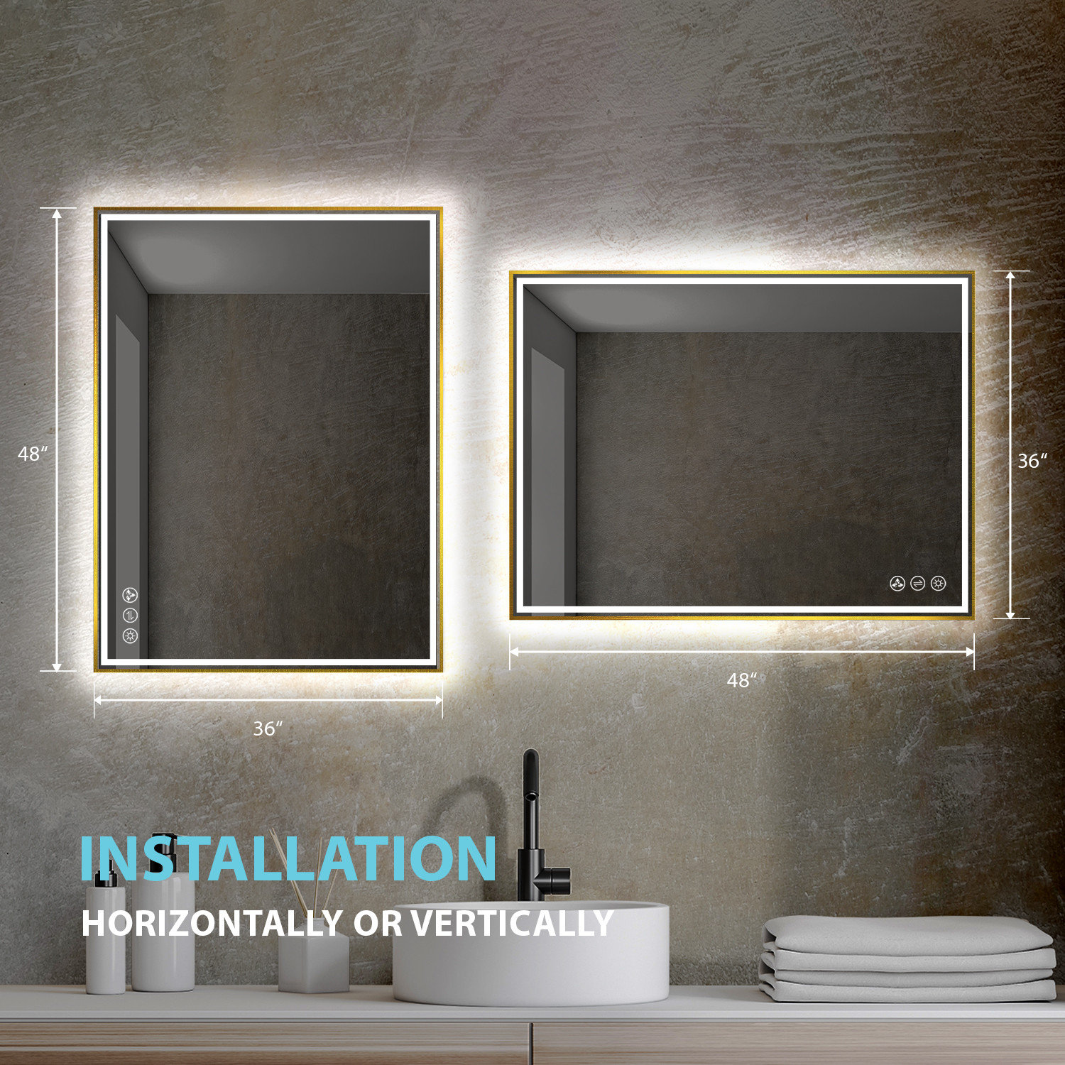 Fogless, Dimmable, Color Temperature Adjustable LED Mirror, 48x36 ...