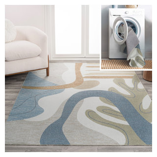 Algae Abstract Glam Botanical Machine-WashableArea Rug, 8 ft. x 10 ft. - Contemporary - Area ...