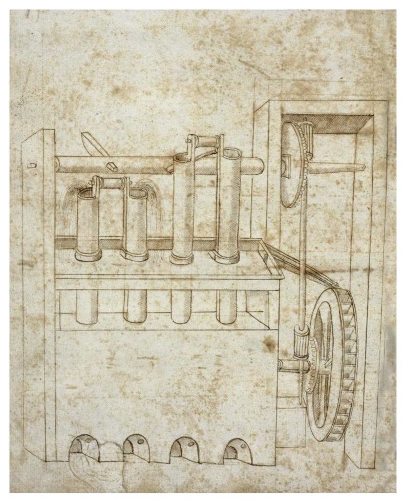 "Folio 10: piston pumps and water wheel" Paper Art, 30"x37 ...