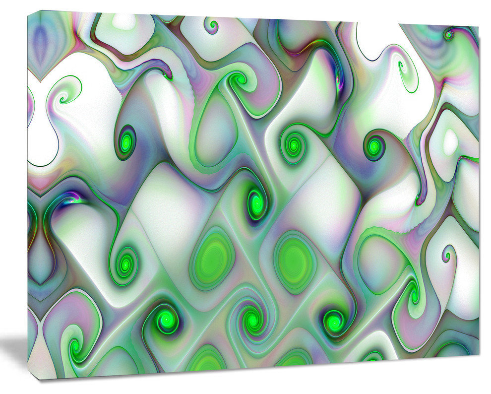 White Green Pattern with Swirls, Abstract Wall Art Canvas, 40"x30"x1.5 ...