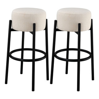Leonard Upholstered Backless Round Stools White and Black, Set of 2 Bar ...