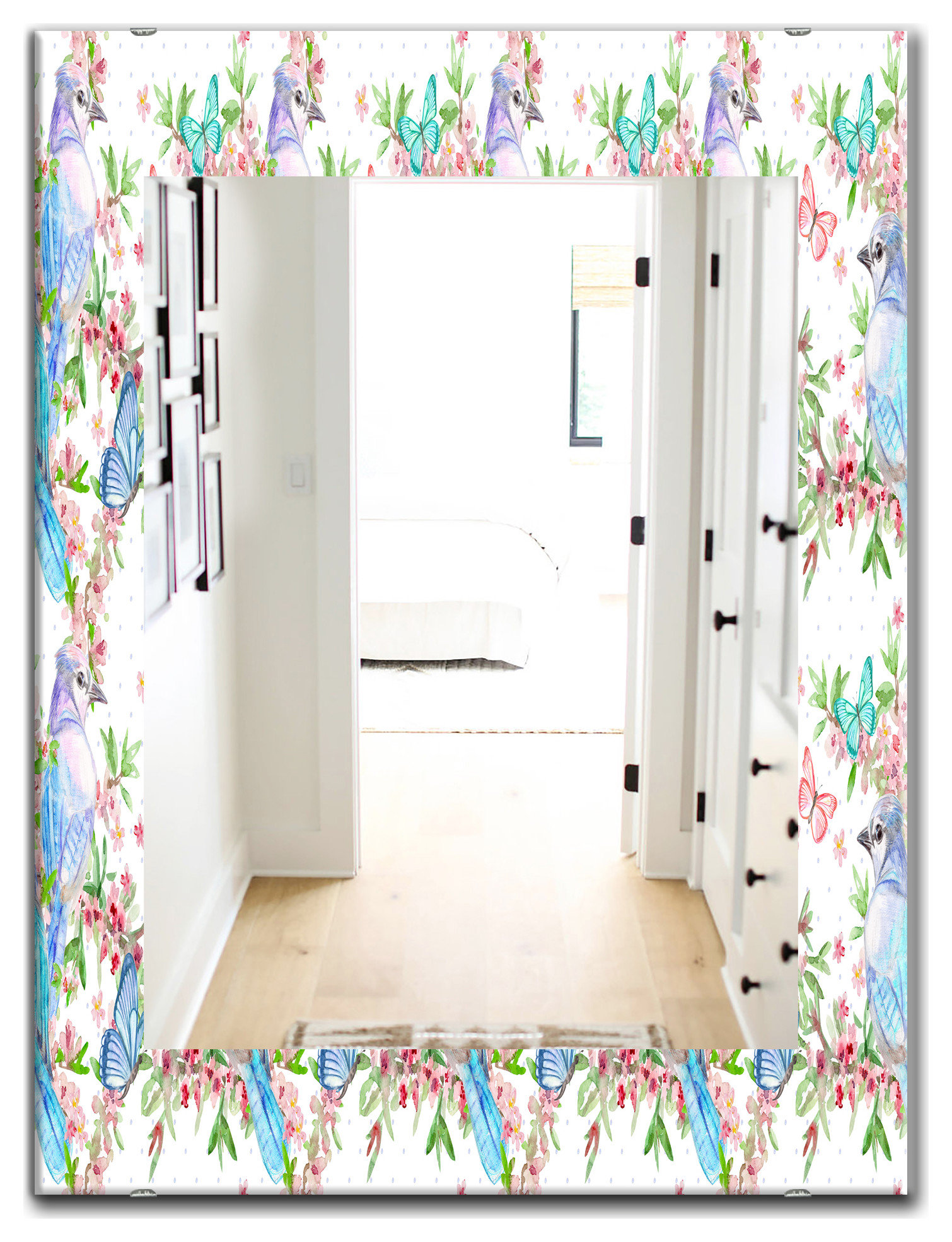 Designart Texture With Couples of Birds And Butterflies Frameless ...
