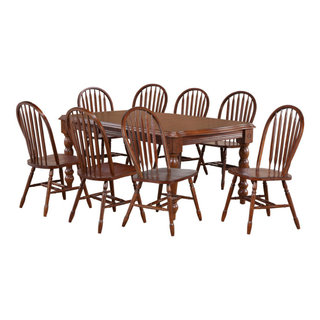 9 Piece 56-72" Rectangular Extendable Dining Set With Windsor Arrowback ...
