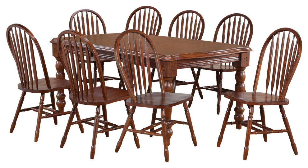 9 Piece 56-72" Rectangular Extendable Dining Set With Windsor Arrowback ...