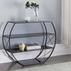 Pewter Metal & Black Tempered Glass Modern Entryway Console Table With ...