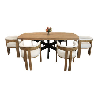 Logan 7-Piece Set With 82" Dining Table And 6 Trish Ivory Arm Chairs - Farmhouse - Dining Sets ...