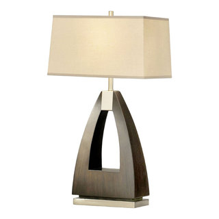 Trina Table Lamp - 30", Pecan Wood, Brushed Nickel, 3-way Rotary Switch ...