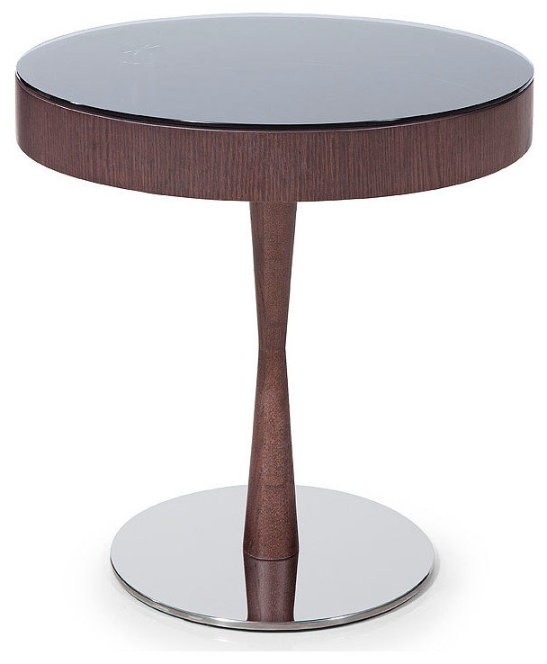 22" Brown Oak Veneer Round End Table - Transitional - Side Tables And ...