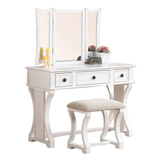 Benzara BM167184 Vanity Set Featuring Stool and Mirror White ...