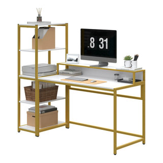 Multifunctional Desk, Golden Metal Frame & Spacious Top With Raised ...