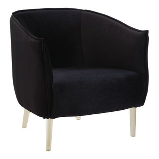 Welted Trim Fabric Upholstered Accent Chair With Acrylic Legs, Black ...