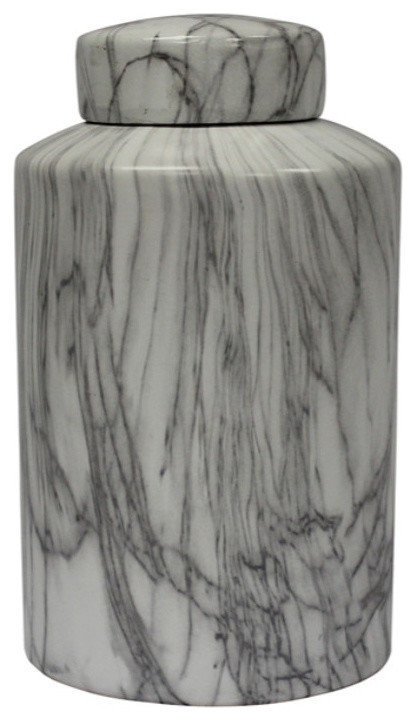 Round Spacious Ceramic Covered Jar, Gray And White - Contemporary ...