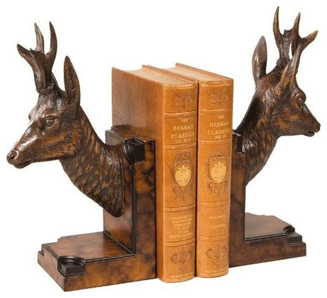Bookends Deer Head Mountain Hand Painted Resin Fine Details - Rustic ...