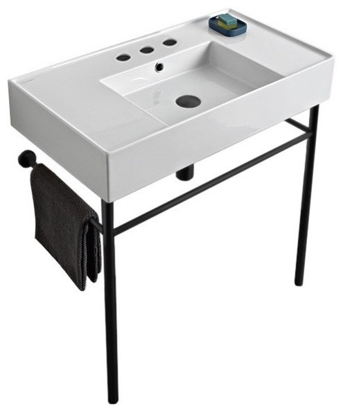 Ceramic Console Sink and Matte Black Stand - Contemporary - Bathroom ...