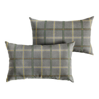 Sunbrella Tartan Gray Plaid Outdoor XL Lumbar Pillows, Set of 2, 26x16 ...