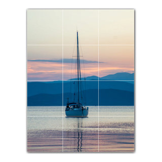 Boat Ceramic Tile Wall Mural HZ500243, 12.75" Wide x 17" High - Beach ...