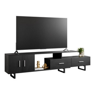 LeisureMod Avery Modern TV Stand with MDF Cabinet and Steel Legs ...