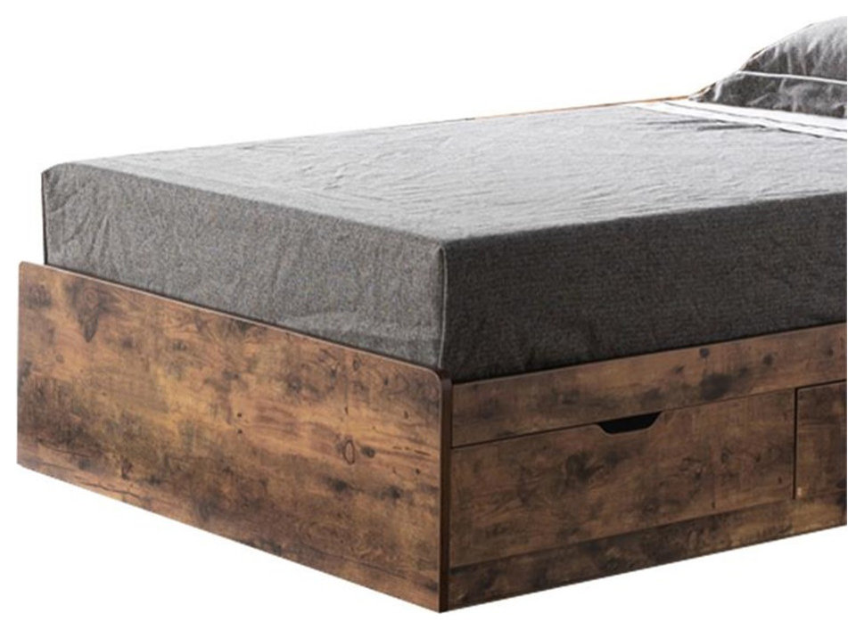Wooden Frame 3 Drawers Full Size Chest Bed Distressed Brown - Rustic ...