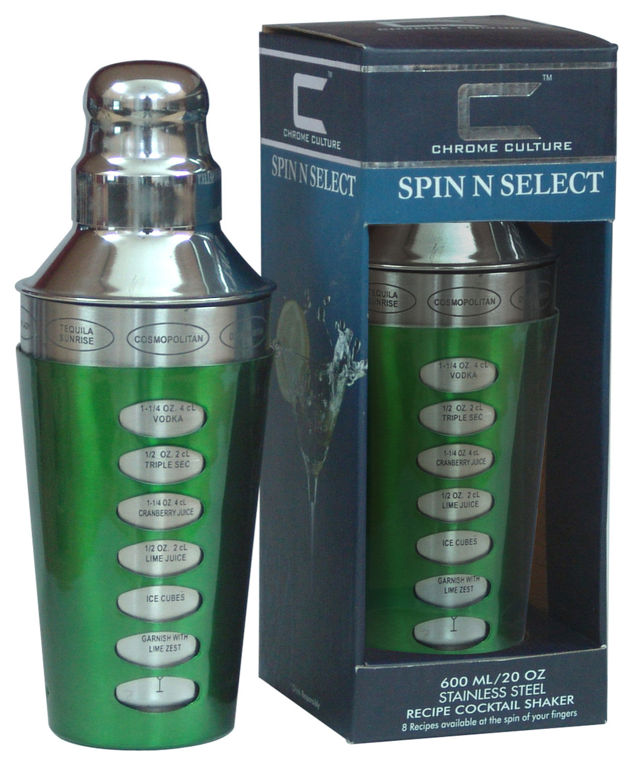 nu steel Green Cocktail Shaker with Recipe Guide, 20 Ounce Martini ...