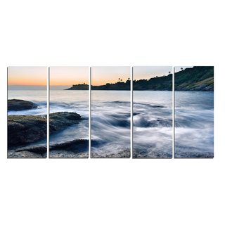 "Slow Motion Sea Waves Over Rocks" Modern Seascape Wall Art, 60"x28" 5 ...