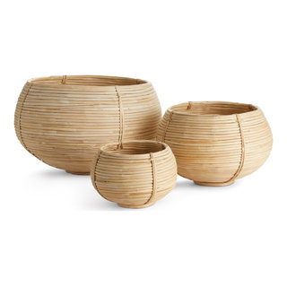 Cane Rattan Plant Baskets, Set Of 3 - Tropical - Baskets - by Napa Home ...
