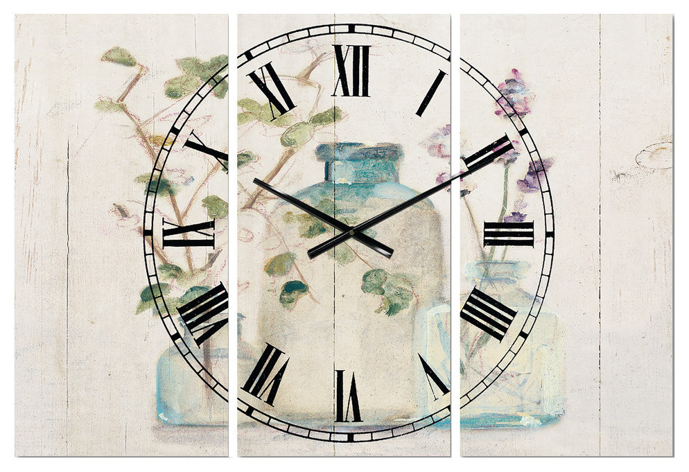 Blossoms On Birch Cottage Bouquet Iv Farmhouse Multipanel Metal Clock ...