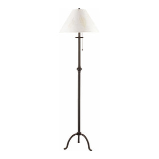 100W Iron Floor Lamp with Pull Chain, Black Finish, Off White Shade ...