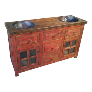 Red Wash Rustic Reclaimed Wood Bathroom Vanity With Storage Cabinet ...