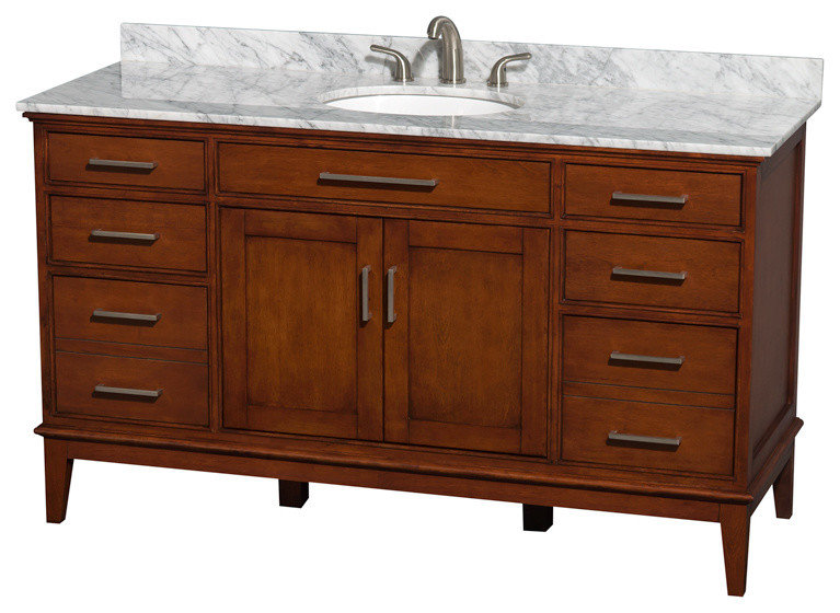 Hatton 60" Light Chestnut Single Vanity, White Carrera Marble Top, Oval ...