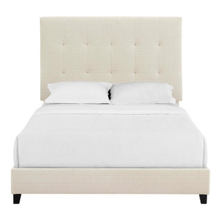 Legends Home Queen Size Beige Tufted Upholstered Platform Bed ...