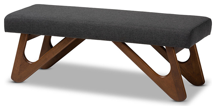 Rika Mid-Century Modern Dark Gray Walnut Browned Boomerang Bench ...