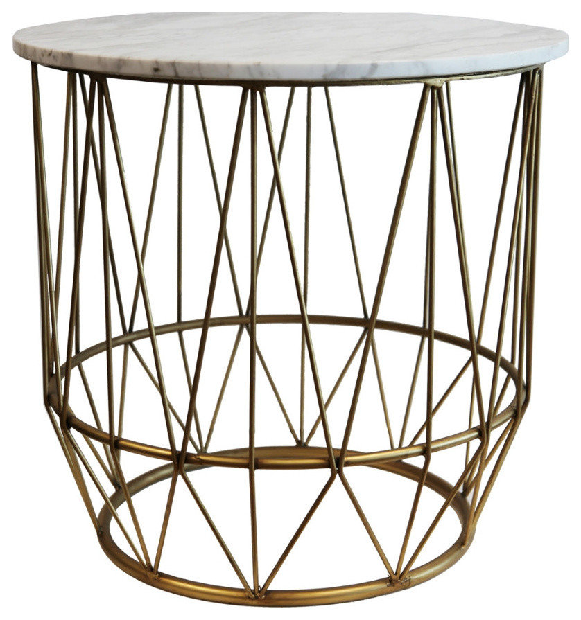 Well-Designed Stylish Metal & Marble Accent Table, White and Gold ...