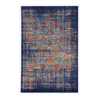 Linon Shiraz Basin Polypropylene 8x10 Area Rug in Raspberry & Teal ...